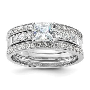 icecarats 925 sterling silver cubic zirconia cz 3-piece wedding band engagement ring bridal jewelry set