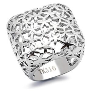 eternal sparkles women's stainless steel high-polished square floral cutout cocktail ring - size 9