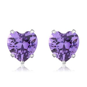 gem stone king 925 sterling silver purple cz stud earrings for women | 3.00 cttw | 6mm heart shape