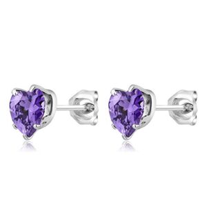 Gem Stone King 925 Sterling Silver Purple CZ Stud Earrings For Women | 3.00 Cttw | 6MM Heart Shape