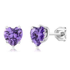 Gem Stone King 925 Sterling Silver Purple CZ Stud Earrings For Women | 3.00 Cttw | 6MM Heart Shape