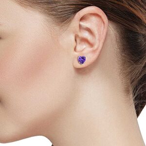 Gem Stone King 925 Sterling Silver Purple CZ Stud Earrings For Women | 3.00 Cttw | 6MM Heart Shape