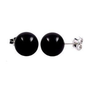 Trustmark 14K White Gold 8mm Black Onyx Ball Stud Post Earrings