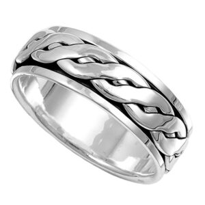 double accent sterling silver braided spinner ring 8mm (size 7 to 14) size 8