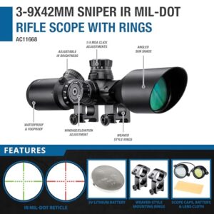 Barska AC11668 3-9x42 2nd Generation Compact Scope with Illuminated Mil-Dot Reticle , Black