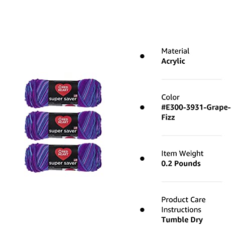 Red Heart Super Saver Yarn (3-Pack) Grape Fizz E300-3931