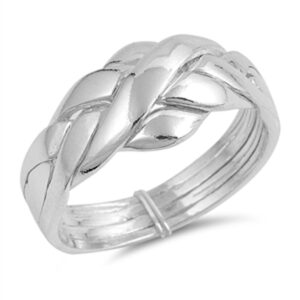 doubleaccent sterling silver 4 pcs band puzzle ring 11mm (size 5 to 15) size 10