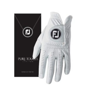 footjoy men's pure touch limited golf gloves white medium/large, worn on left hand