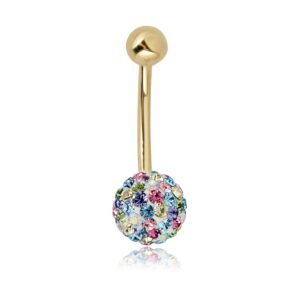 avora 10k yellow gold multi-color swarovski elements crystal ball belly button ring body jewelry (14 gauge)