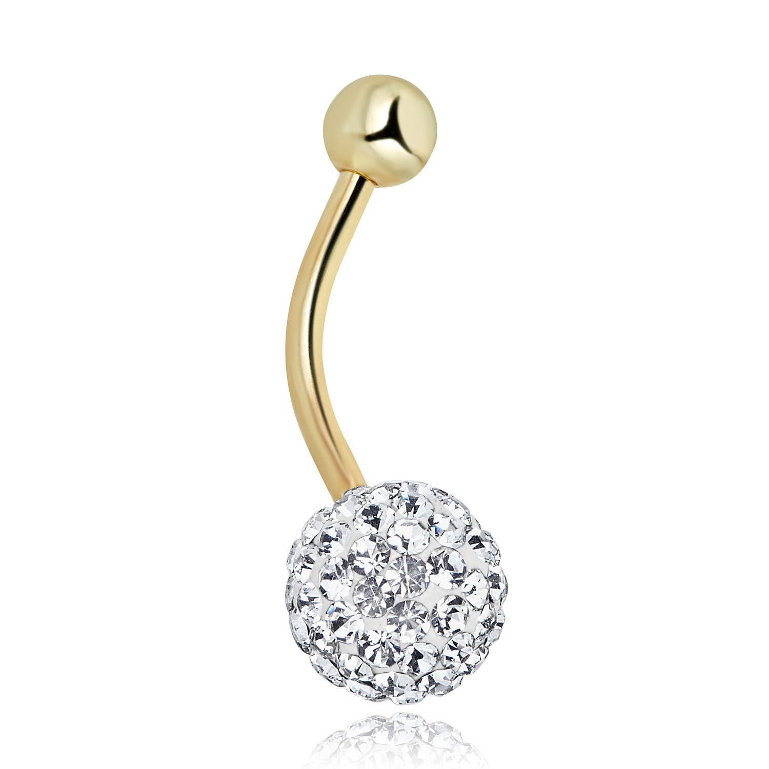 AVORA 10K Yellow Gold Swarovski Elements Crystal Ball Belly Button Ring Body Jewelry (14 Gauge)