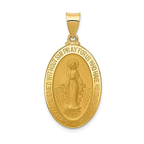 IceCarats 14K Yellow Gold Our Lady of Miraculous Medal Blessed Virgin Mary Oval Necklace Charm Pendant 31.5mm x 16mm Only