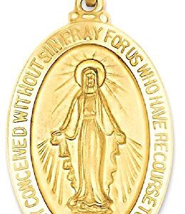 IceCarats 14K Yellow Gold Our Lady of Miraculous Medal Blessed Virgin Mary Oval Necklace Charm Pendant 31.5mm x 16mm Only