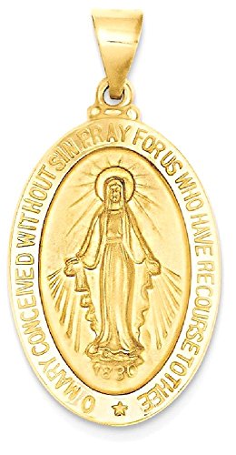 IceCarats 14K Yellow Gold Our Lady of Miraculous Medal Blessed Virgin Mary Oval Necklace Charm Pendant 31.5mm x 16mm Only