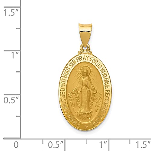 IceCarats 14K Yellow Gold Our Lady of Miraculous Medal Blessed Virgin Mary Oval Necklace Charm Pendant 31.5mm x 16mm Only