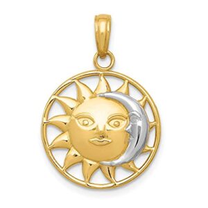 icecarats 14k yellow gold sun crescent moon necklace charm pendant celestial jewelry 26mm x 17mm only