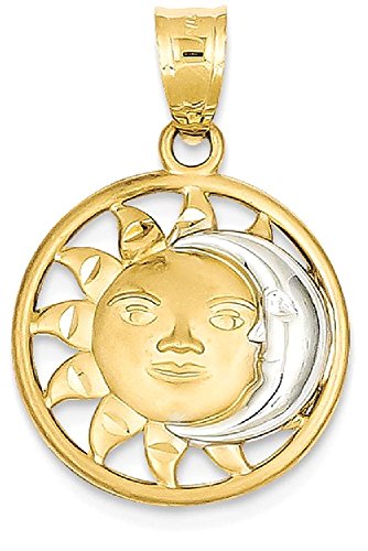 IceCarats 14K Yellow Gold Sun Crescent Moon Necklace Charm Pendant Celestial Jewelry 26mm x 17mm Only