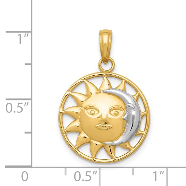 IceCarats 14K Yellow Gold Sun Crescent Moon Necklace Charm Pendant Celestial Jewelry 26mm x 17mm Only