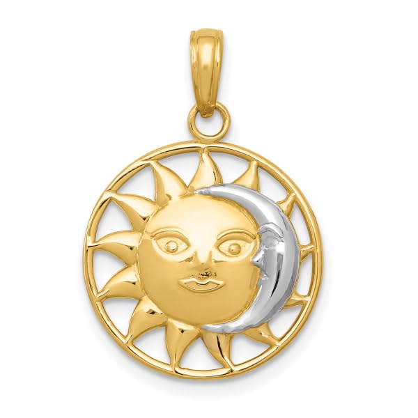 IceCarats 14K Yellow Gold Sun Crescent Moon Necklace Charm Pendant Celestial Jewelry 26mm x 17mm Only