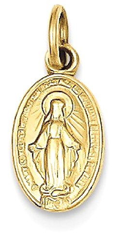 IceCarats 14K Yellow Gold Our Lady of Miraculous Medal Blessed Virgin Mary Necklace Charm Pendant 15mm x 7mm Only