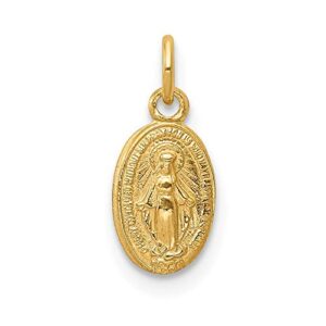 IceCarats 14K Yellow Gold Our Lady of Miraculous Medal Blessed Virgin Mary Necklace Charm Pendant 15mm x 7mm Only