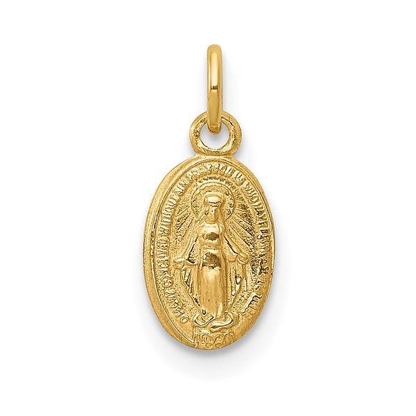 IceCarats 14K Yellow Gold Our Lady of Miraculous Medal Blessed Virgin Mary Necklace Charm Pendant 15mm x 7mm Only