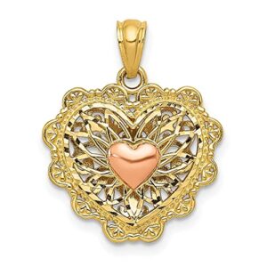 icecarats 14k two tone gold white reversible antique filigree heart necklace love pendant charm only