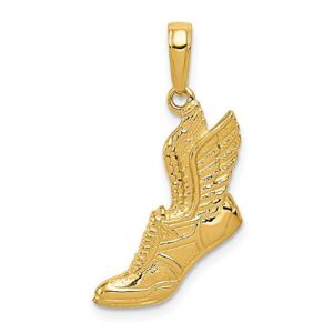 icecarats 14k yellow gold running shoe necklace charm sports pendant 26mm x 15mm only