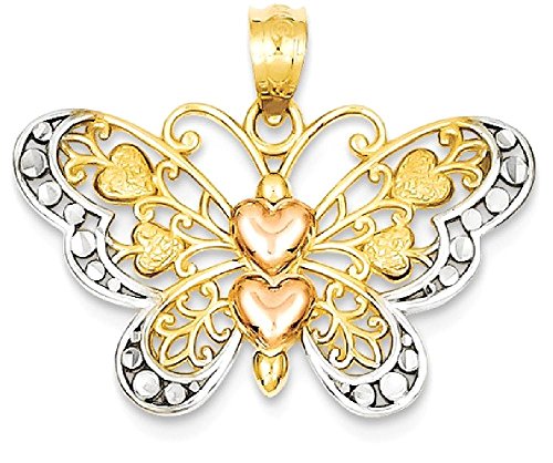 IceCarats 14K Two Tone Gold White Butterfly Wings Necklace Charm Pendant Only