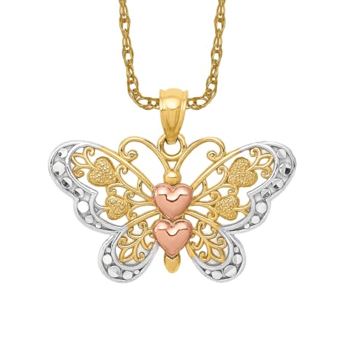 IceCarats 14K Two Tone Gold White Butterfly Wings Necklace Charm Pendant Only