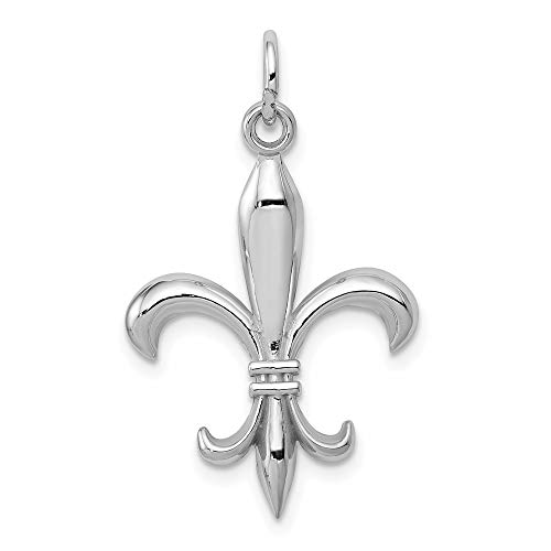 IceCarats 14K White Gold French Fleur De Lis Lily Flower Necklace Religious Pendant Saint Charm 30mm x 15mm Only