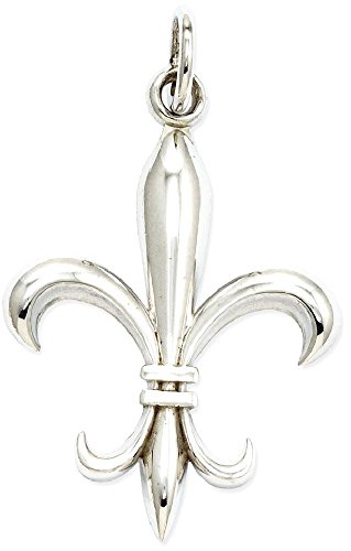 IceCarats 14K White Gold French Fleur De Lis Lily Flower Necklace Religious Pendant Saint Charm 30mm x 15mm Only