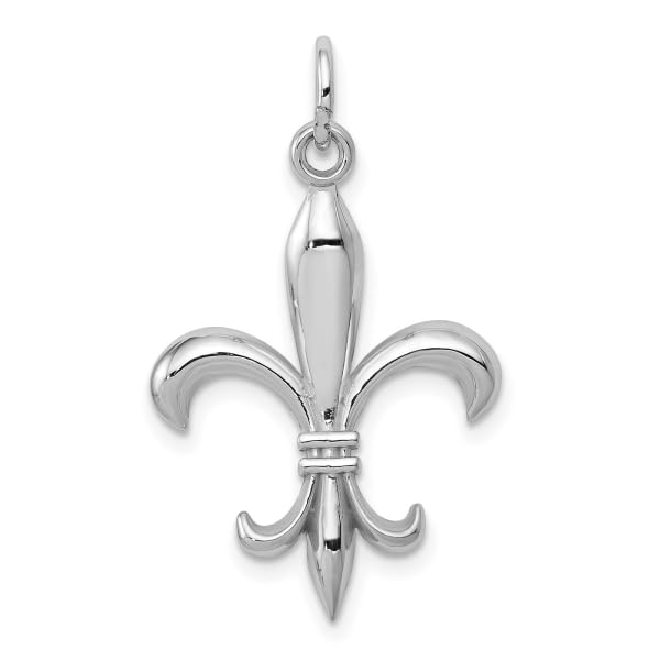 IceCarats 14K White Gold French Fleur De Lis Lily Flower Necklace Religious Pendant Saint Charm 30mm x 15mm Only