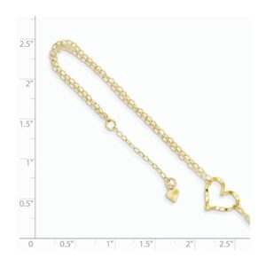 Gold Ankle Bracelets for Women-14k Real Yellow Solid Gold Double Strand Heart 9 Inch Plus 1 Adjustable Chain Size Extender Love Anklet Ankle Beach Bracelet Fine Foot Jewelry Gifts For Her