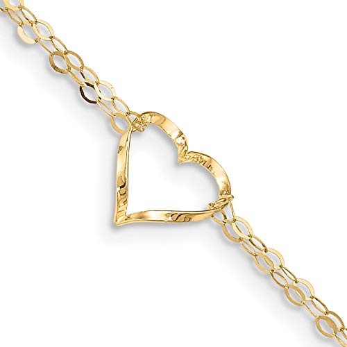 Gold Ankle Bracelets for Women-14k Real Yellow Solid Gold Double Strand Heart 9 Inch Plus 1 Adjustable Chain Size Extender Love Anklet Ankle Beach Bracelet Fine Foot Jewelry Gifts For Her