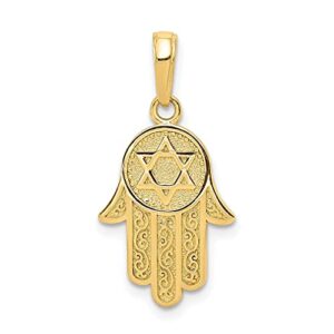 14k yellow gold jewish hand of god star david magen necklace judaica religious pendant israel charm 25mm x 12mm only