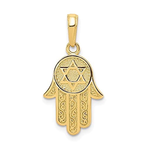 14K Yellow Gold Jewish Hand of God Star David Magen Necklace Judaica Religious Pendant Israel Charm 25mm x 12mm Only