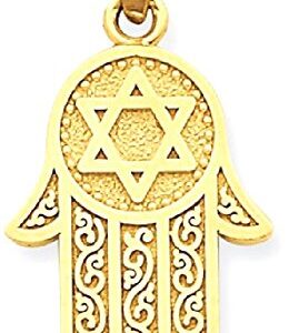 14K Yellow Gold Jewish Hand of God Star David Magen Necklace Judaica Religious Pendant Israel Charm 25mm x 12mm Only