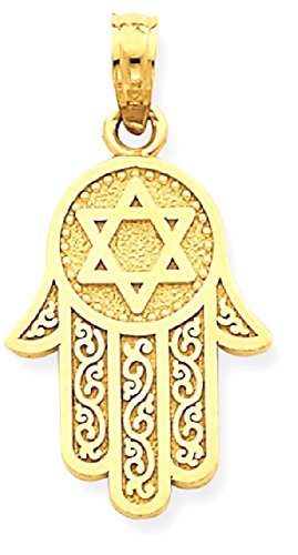 14K Yellow Gold Jewish Hand of God Star David Magen Necklace Judaica Religious Pendant Israel Charm 25mm x 12mm Only