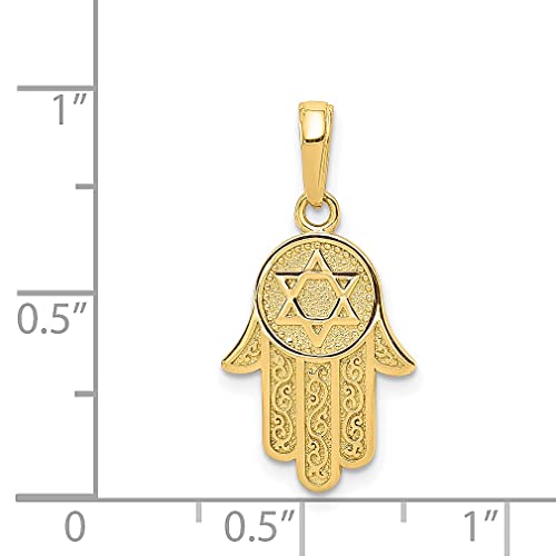 14K Yellow Gold Jewish Hand of God Star David Magen Necklace Judaica Religious Pendant Israel Charm 25mm x 12mm Only