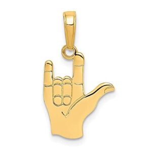 icecarats 14k yellow gold i love you sign language necklace charm pendant 22mm x 12mm only