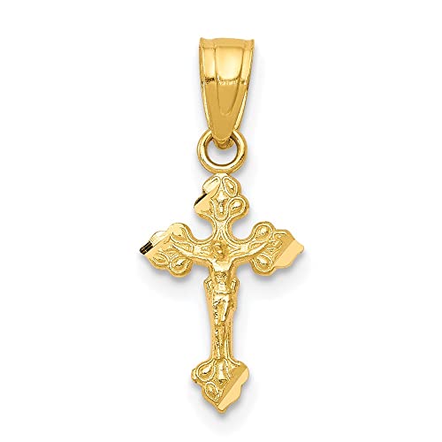 IceCarats 10K Yellow Gold Tiny Lord Jesus Christ Crucifix Holy Cross Necklace Religious Pendant Charm Only