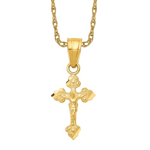 IceCarats 10K Yellow Gold Tiny Lord Jesus Christ Crucifix Holy Cross Necklace Religious Pendant Charm Only