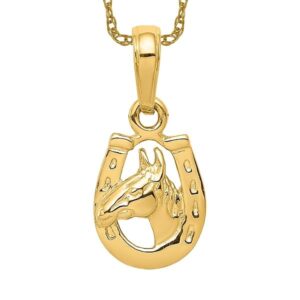 icecarats 14k yellow gold lucky horseshoe horse head necklace animal lover pendant equestrian charm 19mm x 10mm only