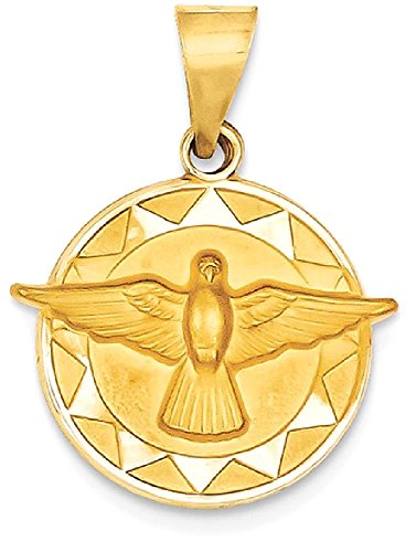 IceCarats 14K Yellow Gold Holy Spirit Medal Round Necklace Charm Pendant Only