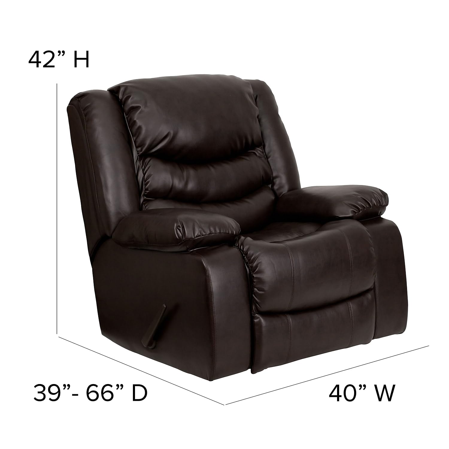 Flash Furniture Plush Brown LeatherSoft Lever Rocker Recliner with Padded Arms