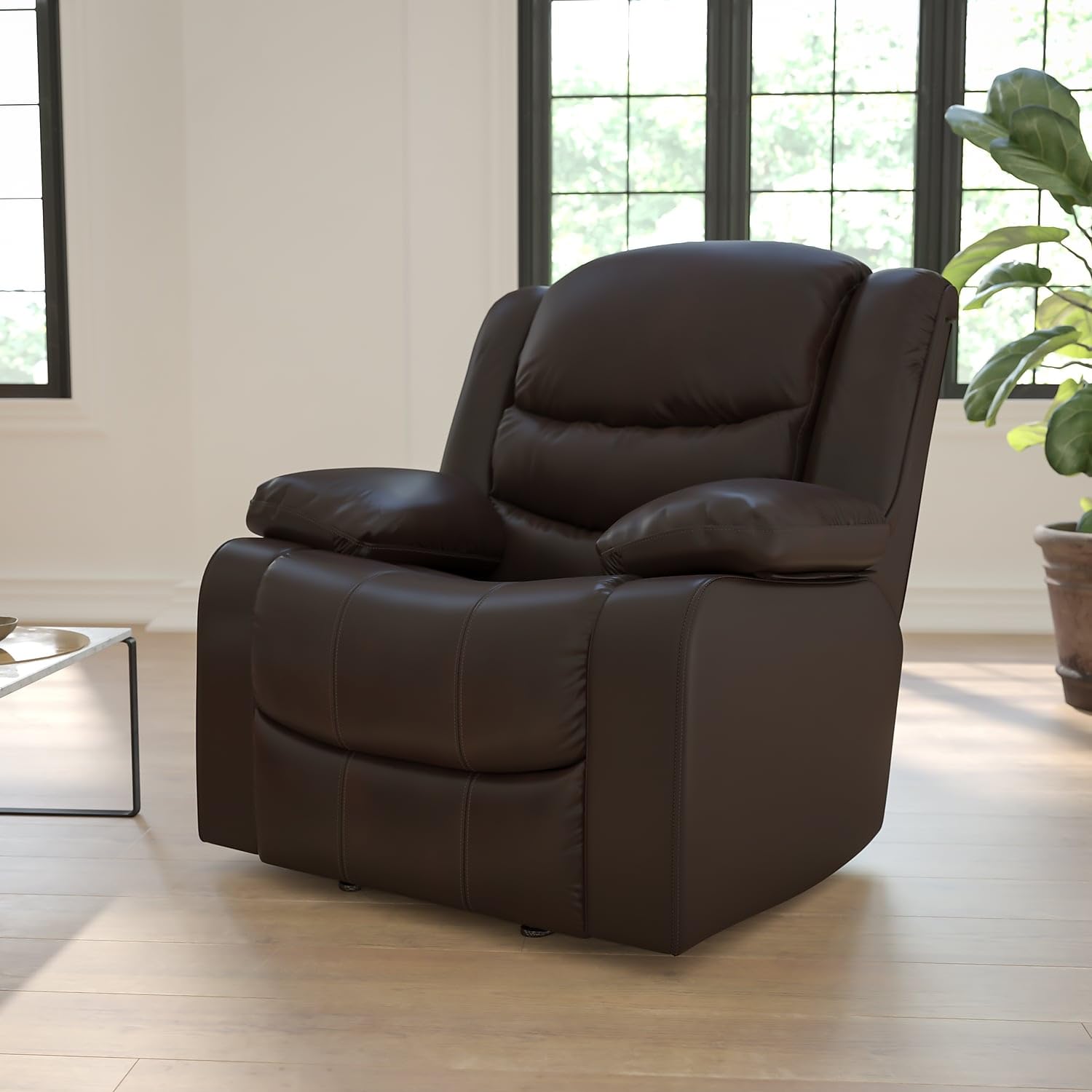 Flash Furniture Plush Brown LeatherSoft Lever Rocker Recliner with Padded Arms