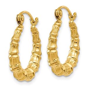 14k yellow gold bamboo round hoop earrings