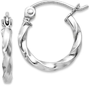 14K White Gold Twisted Round Hoop Earrings