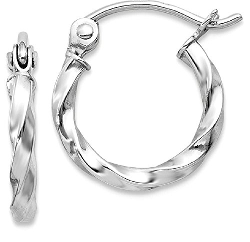 14K White Gold Twisted Round Hoop Earrings