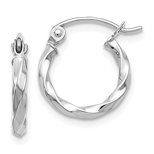 14K White Gold Twisted Round Hoop Earrings